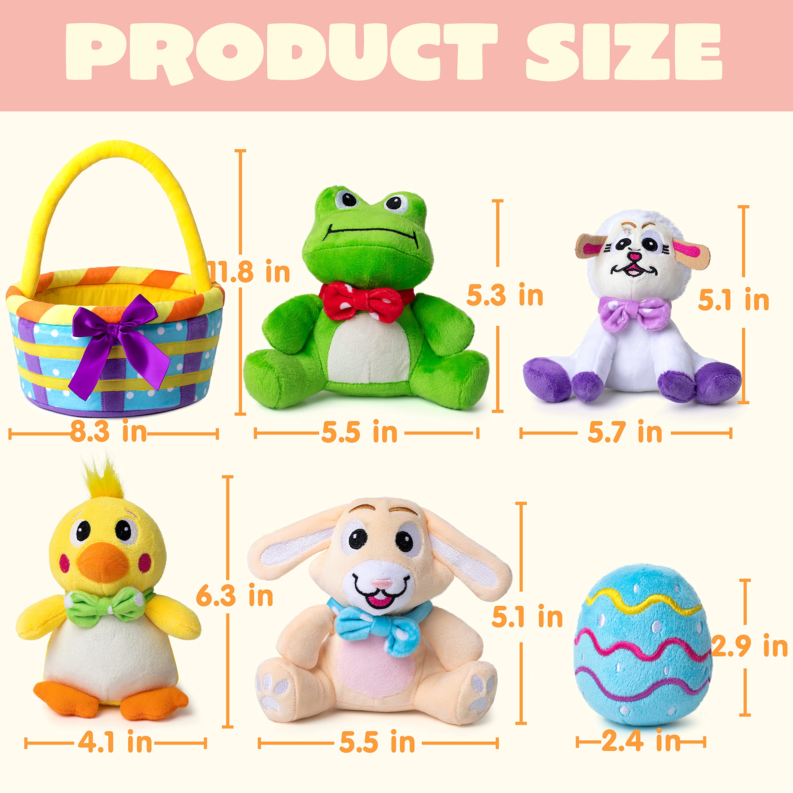 JOYIN 7 PCS Basket for Easter Stuffed Plush Playset for Baby Kids Easter Theme Party Favor, Easter Eggs Hunt, Basket Stuffers Fillers, Party Supplies Decorations