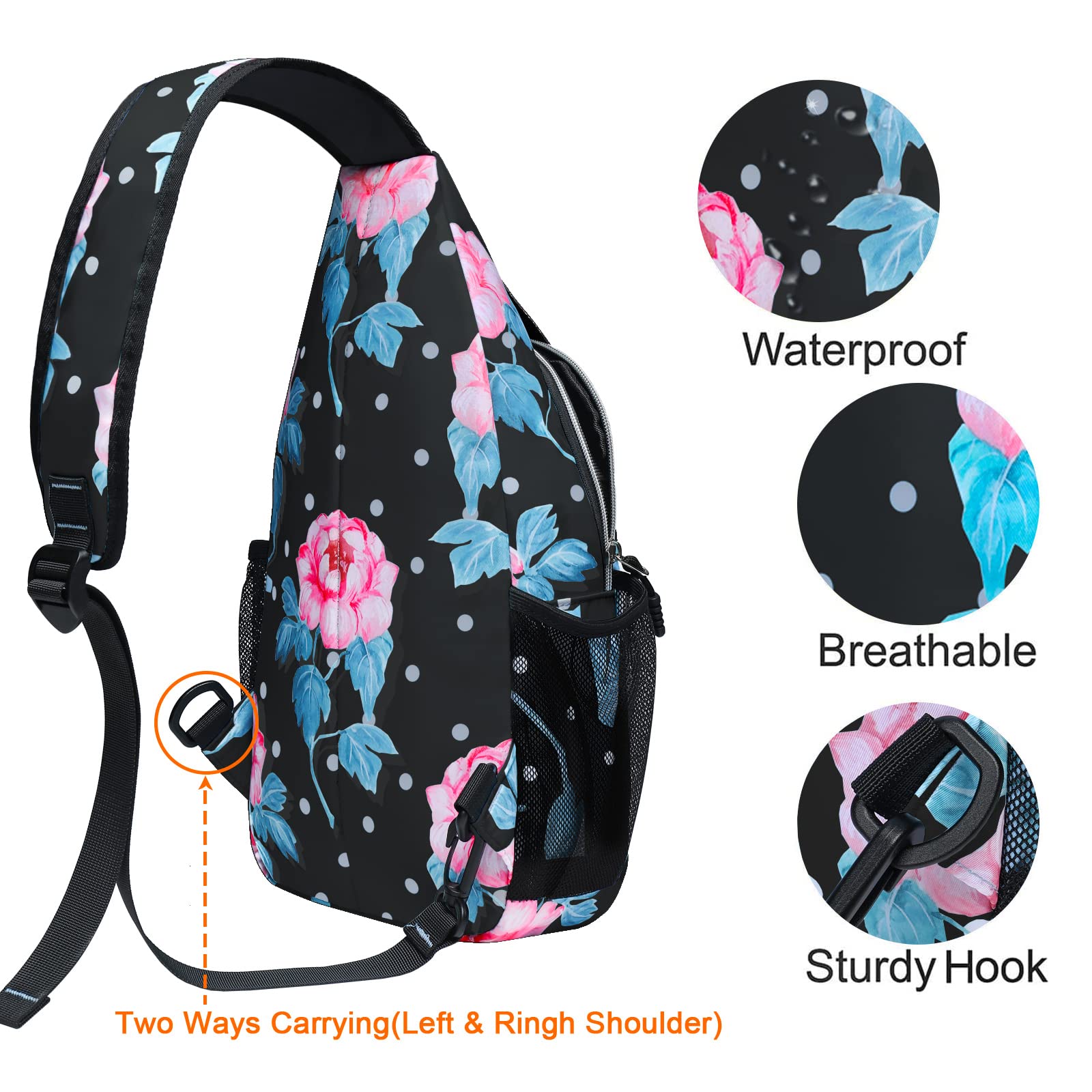 MOSISO Sling Backpack, Multipurpose Travel Hiking Daypack Impatiens Rope Crossbody Shoulder Bag, Black