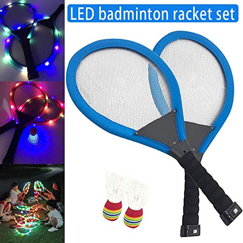 Meshin Family Entertainment Outdoor Night Light Training LED Badminton Racket Sets Sport Glow in The Dark Badminton