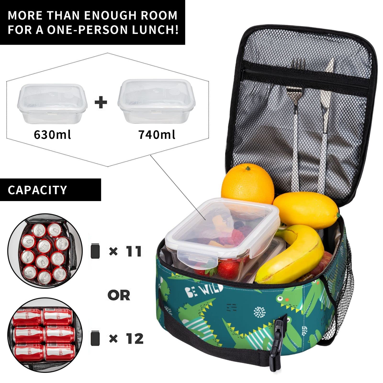 Oplp Crocodiles Lunch Bag Lunch Box Insulated Meal Bag Food Container for School Work Picnic Travel