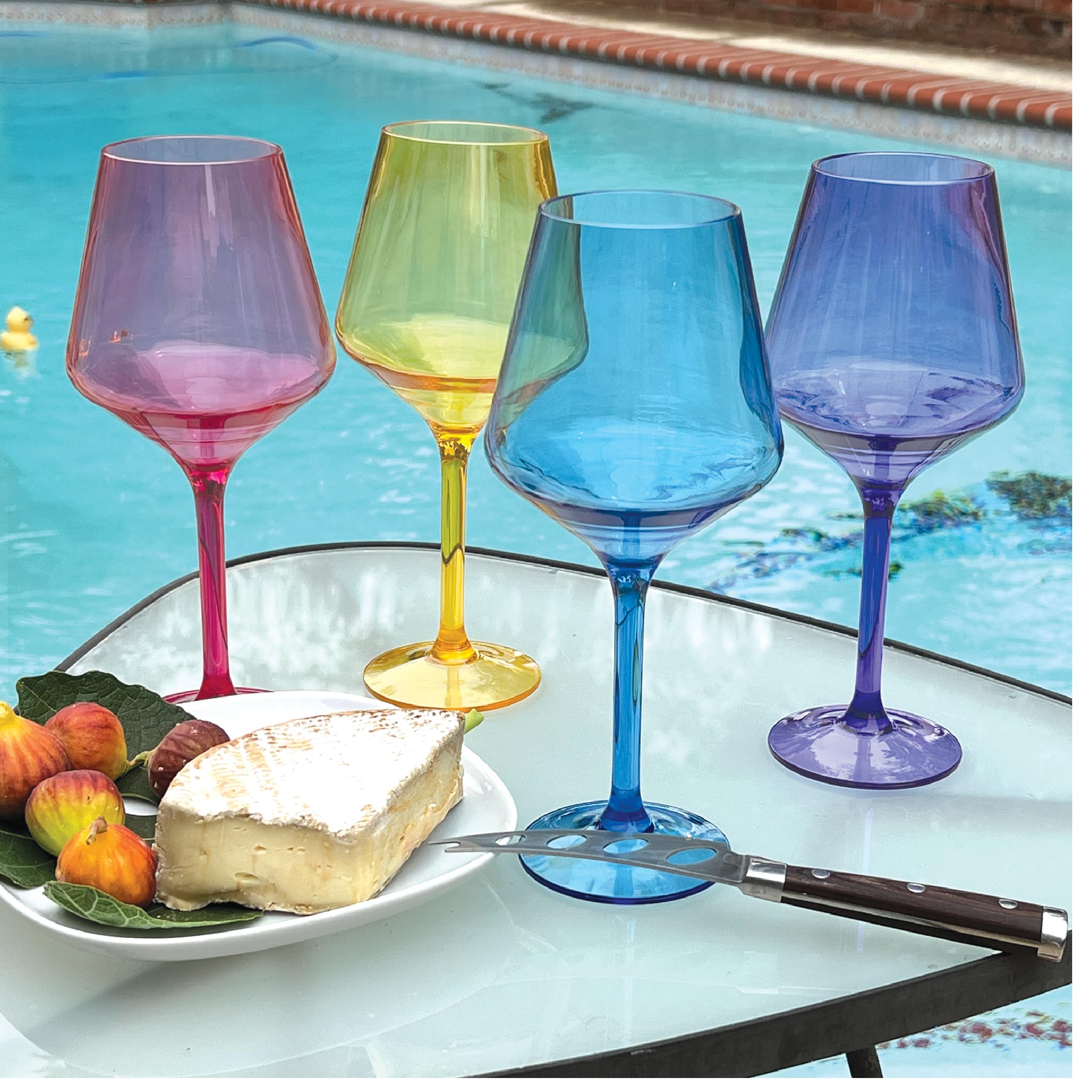 Lily's Home Acrylic Wine Glasses with Stems. Set of 4 Colored, Reusable, Unbreakable and Shatterproof Poolside Outdoor Wine Glasses. BPA-free plastic. (Stemmed)