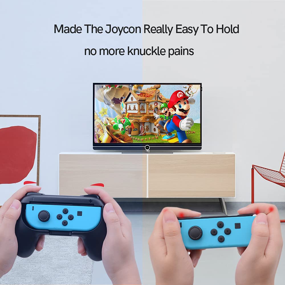New Scale Grips for Nintendo Switch Joy-Con, Wear-resistant Handle Kit Gamepad for Nintendo Switch Joy Cons Controller with 4 Thumb Caps-2 Packs