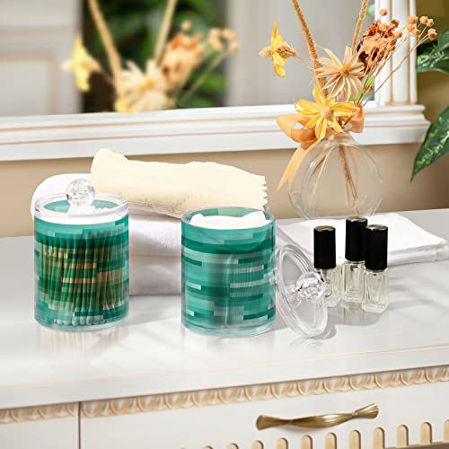 WELLDAY Apothecary Jars Bathroom Storage Organizer with Lid - 14 oz Qtip Holder Storage Canister, Teal Wood Clear Plastic Jar for Cotton Swab, Cotton Ball, Floss Picks, Makeup Sponges,Hair Clips (2 PA