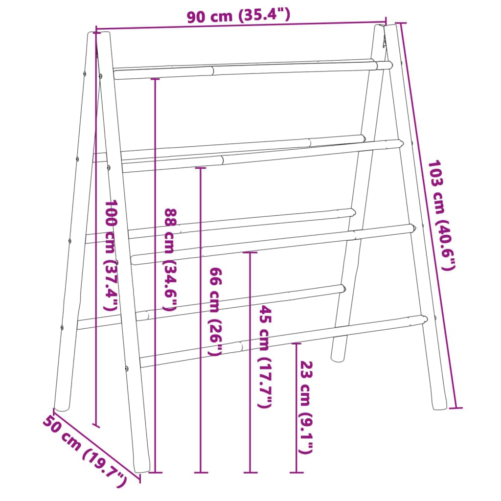 vidaXL Double Bamboo Towel Ladder with 4 Rungs - Freestanding Bathroom Storage Rack - Water-Resistant Design - Easy to Clean