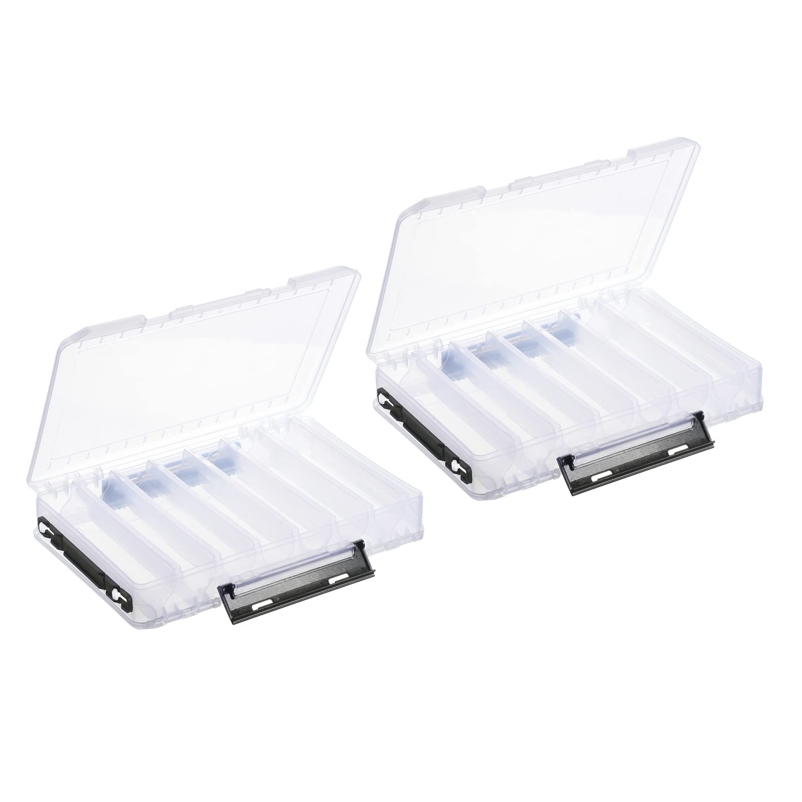 PATIKIL 2 Pack Double Side Fishing Lure Storage Box Large Plastic Fish Tackle Container Organizer, Clear White