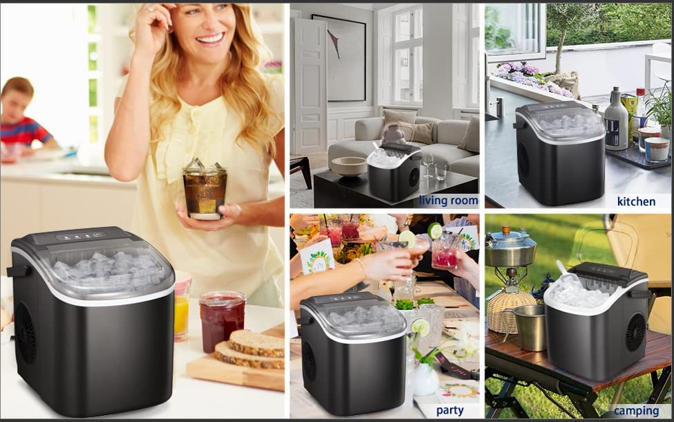 Xbeauty Ice Makers Countertop,Protable Ice Maker Machine with Self-Cleaning, 26Lbs/24H,9 Ice Cubes/8 Mins, Ice Scoop, and Basket for Home/Kitchen/Office/Party-Black