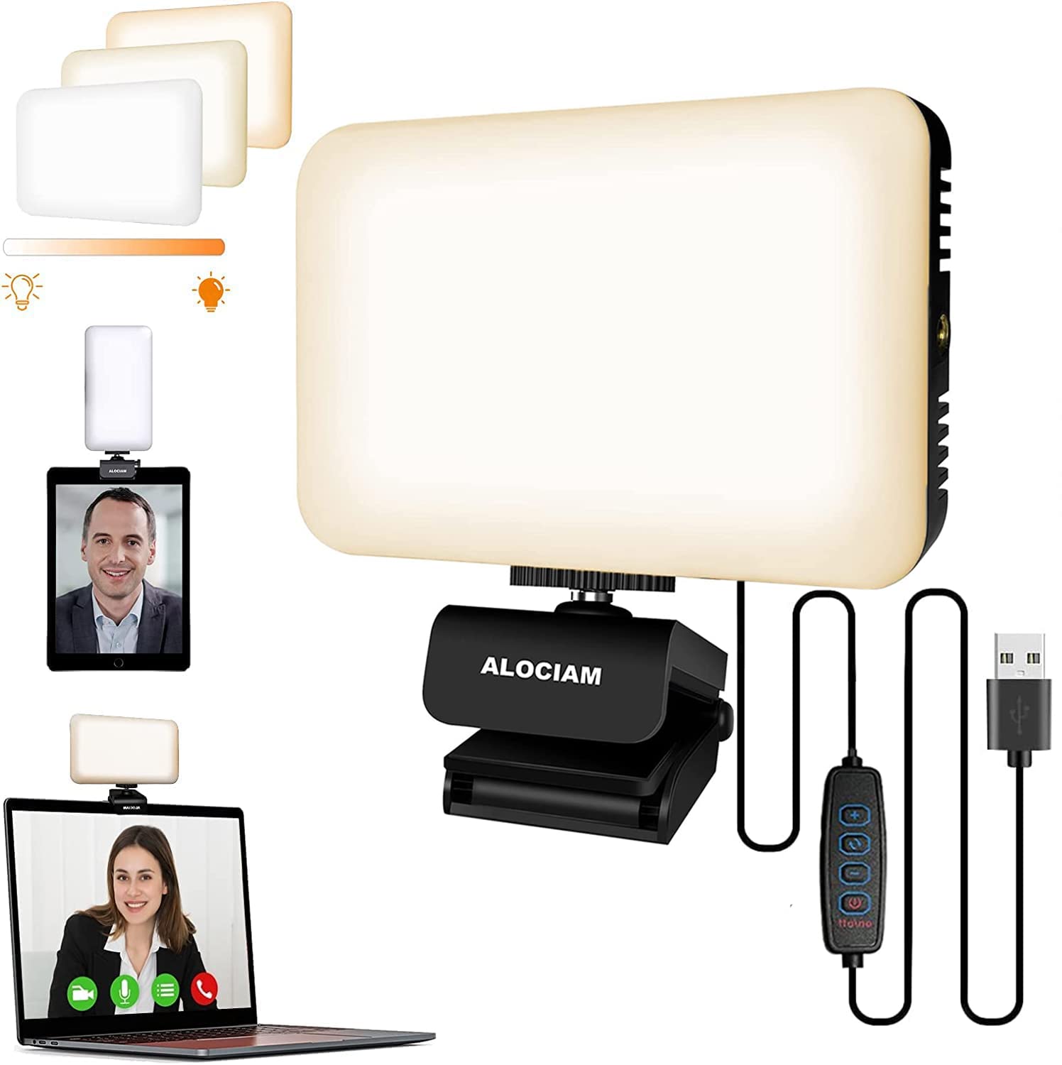 Video Conference Lighting Panel, 6.1 inch Small Zoom Calling Light for Recoding (112 Pcs Beads,3200K-6500K, USB Cable),Laptop, Online Meeting, Live Streaming with Webcam Mount, Square with CORD