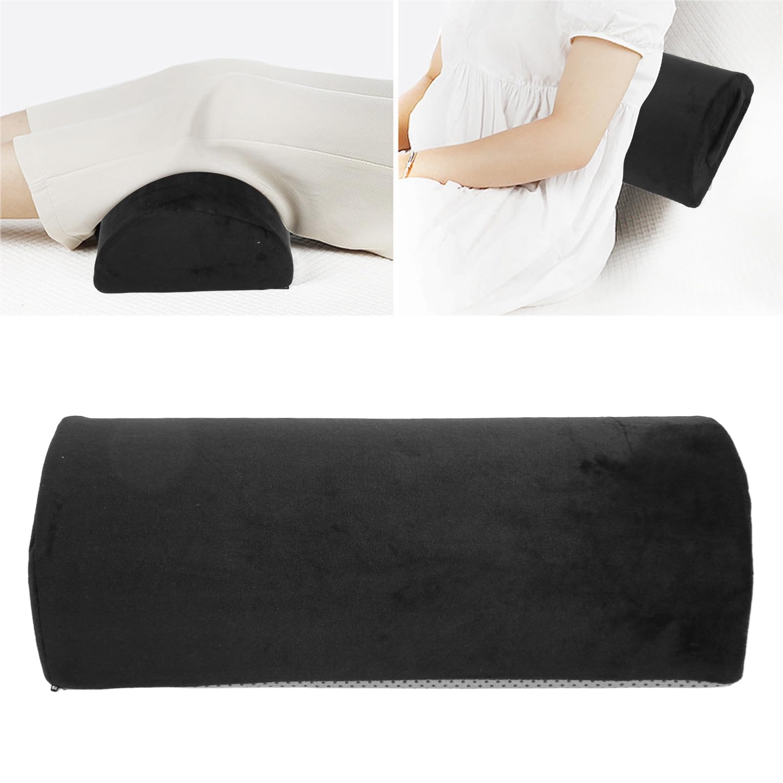 Jonlaki Memory Foam Half Moon Pillow, Black Ankle Knee Neck Lumbar Support Cushion. Home LegPillow, Ergonomic Design, Removable and Washable