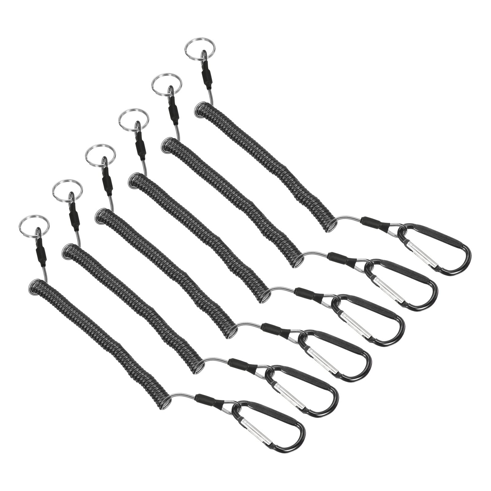 PATIKIL 4.9ft Fishing Tool Lanyard, 6 Pack Safety Cord Spiral Lanyard Tether Retractable with Metal Clip Keychain for Boating Kayak, Clear Black