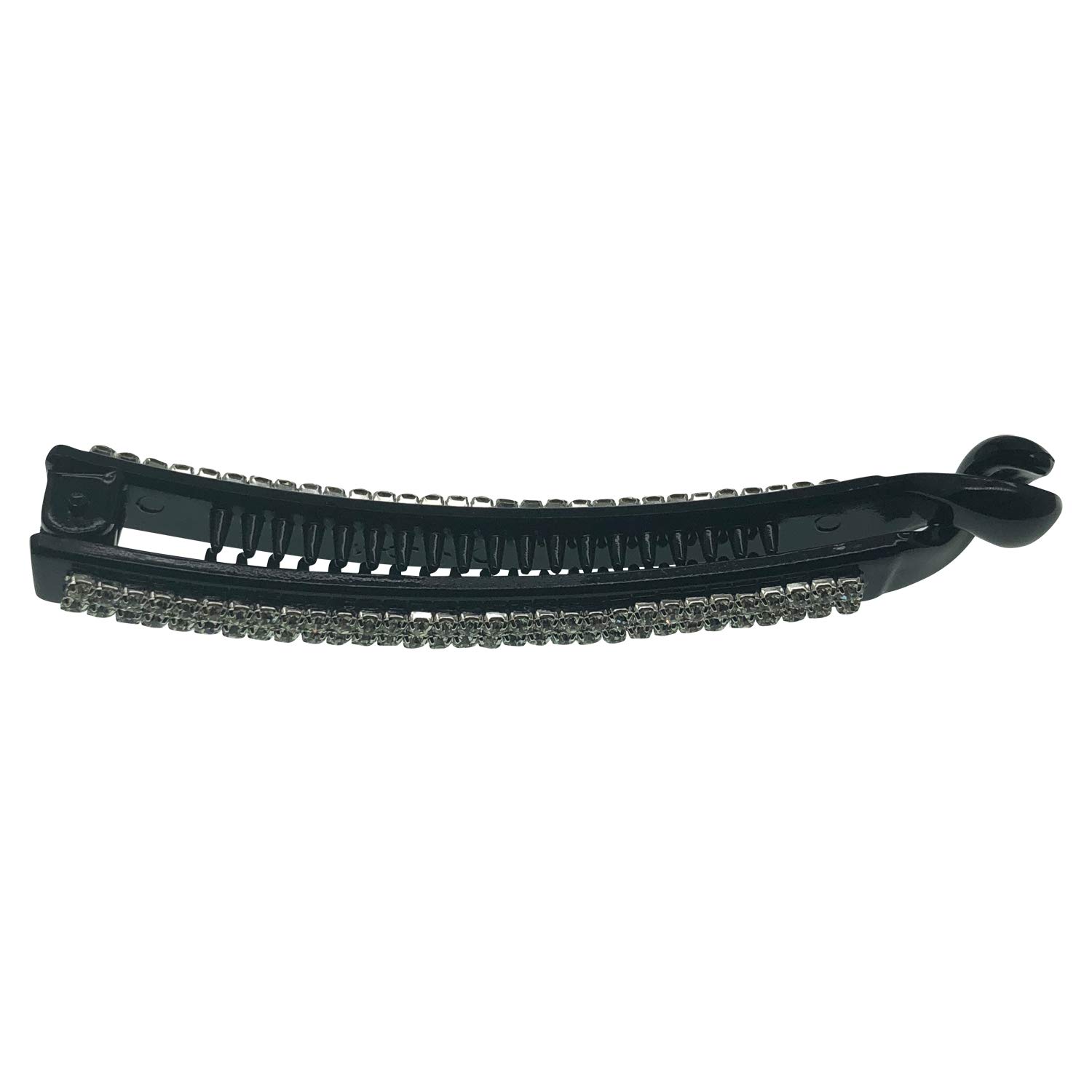 Large Double-row Rhinestones Ponytail Banana Clips French Black and Brown Hair Clips Pony Tail Holder Tiny Teeth Inside Slide Clips for Fine Hair