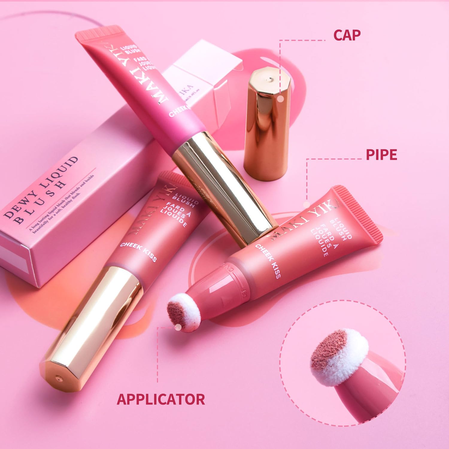 Liquid Blush Wand, Matte Face Blushes Beauty Wand with Cushion Applicator, Lightweight Pink Blush, Smooth Creamy Fomula (2# pink peony)