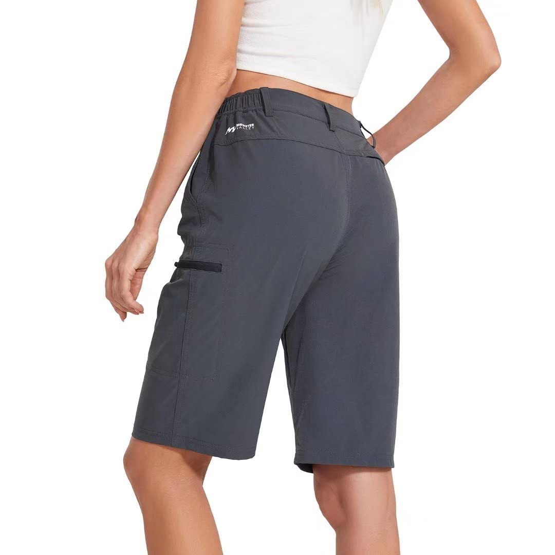 MONSTER VALLEY Women's Hiking Cargo Shorts 10" Lightweight Quick Dry Summer Bermuda Golf Shorts Outdoor Travel Water Resistant, Grey, Large