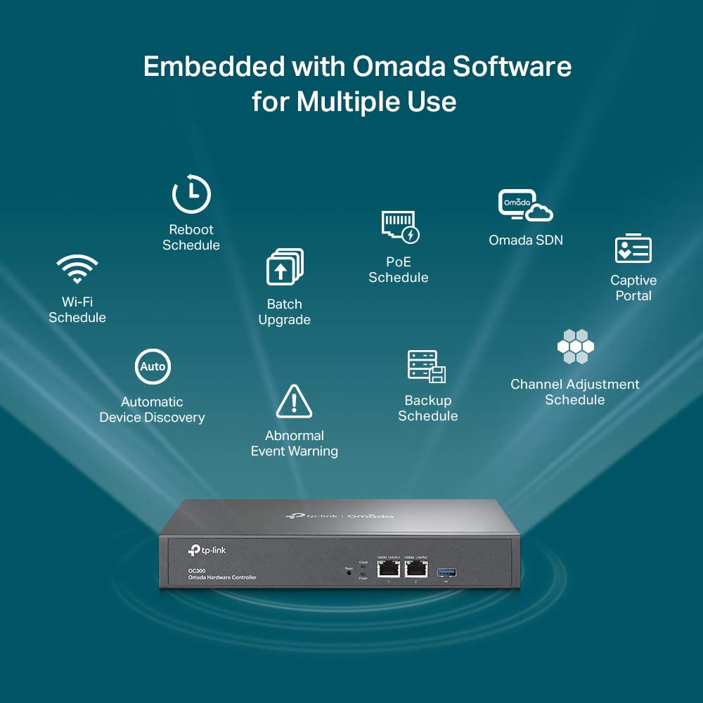 TP-Link Omada Hardware Controller|SDN Integrated | 2 Gigabit Port + 1 USB 3.0 Port|Manage Up to 500 Devices| Easy & Intelligent Network Monitor & Maintenance|Cloud Access & Omada App(OC300) (Renewed)