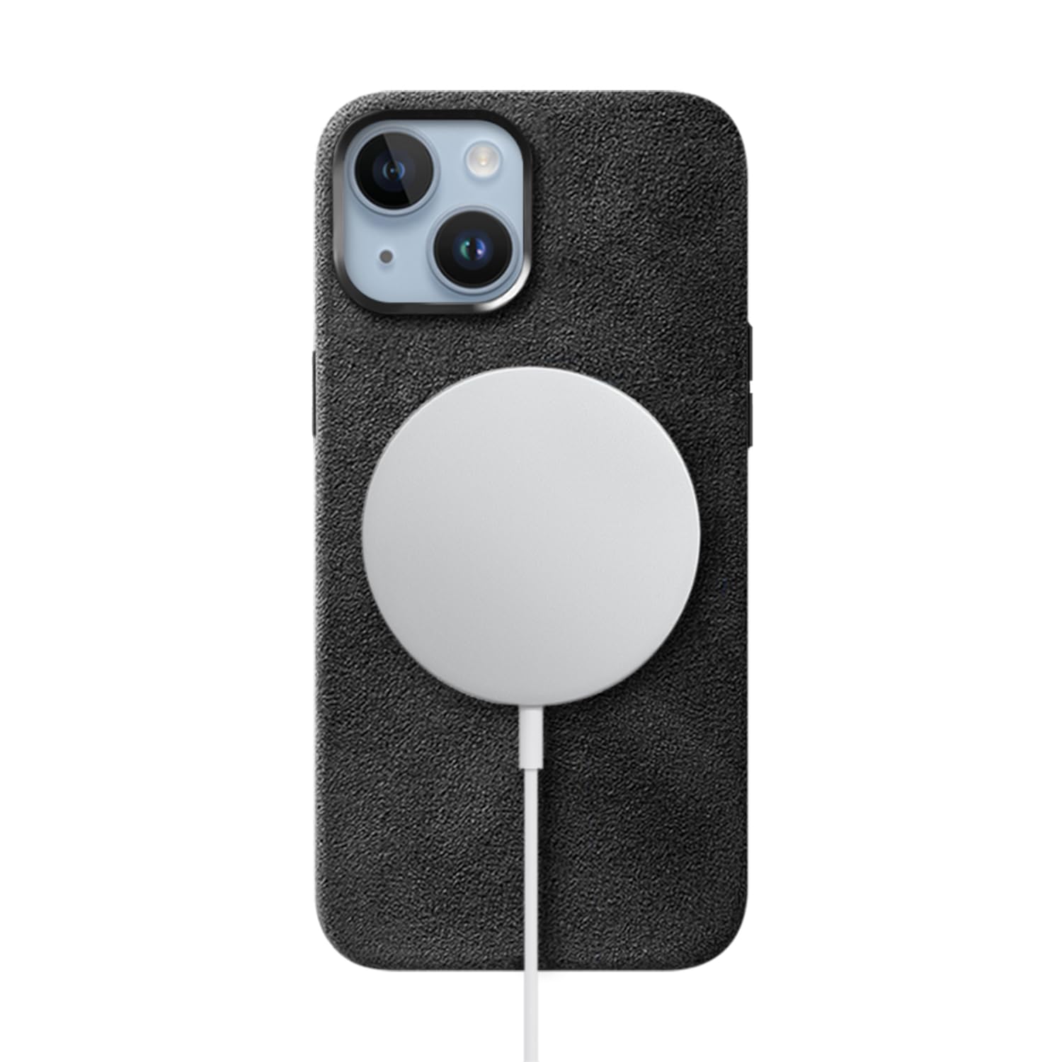 Komodoty Luxury Alcantara iPhone 14 Case. Premium Italian Imported Material. Fully Wrapped Four Side Protection. MagSafe Compatible. Black