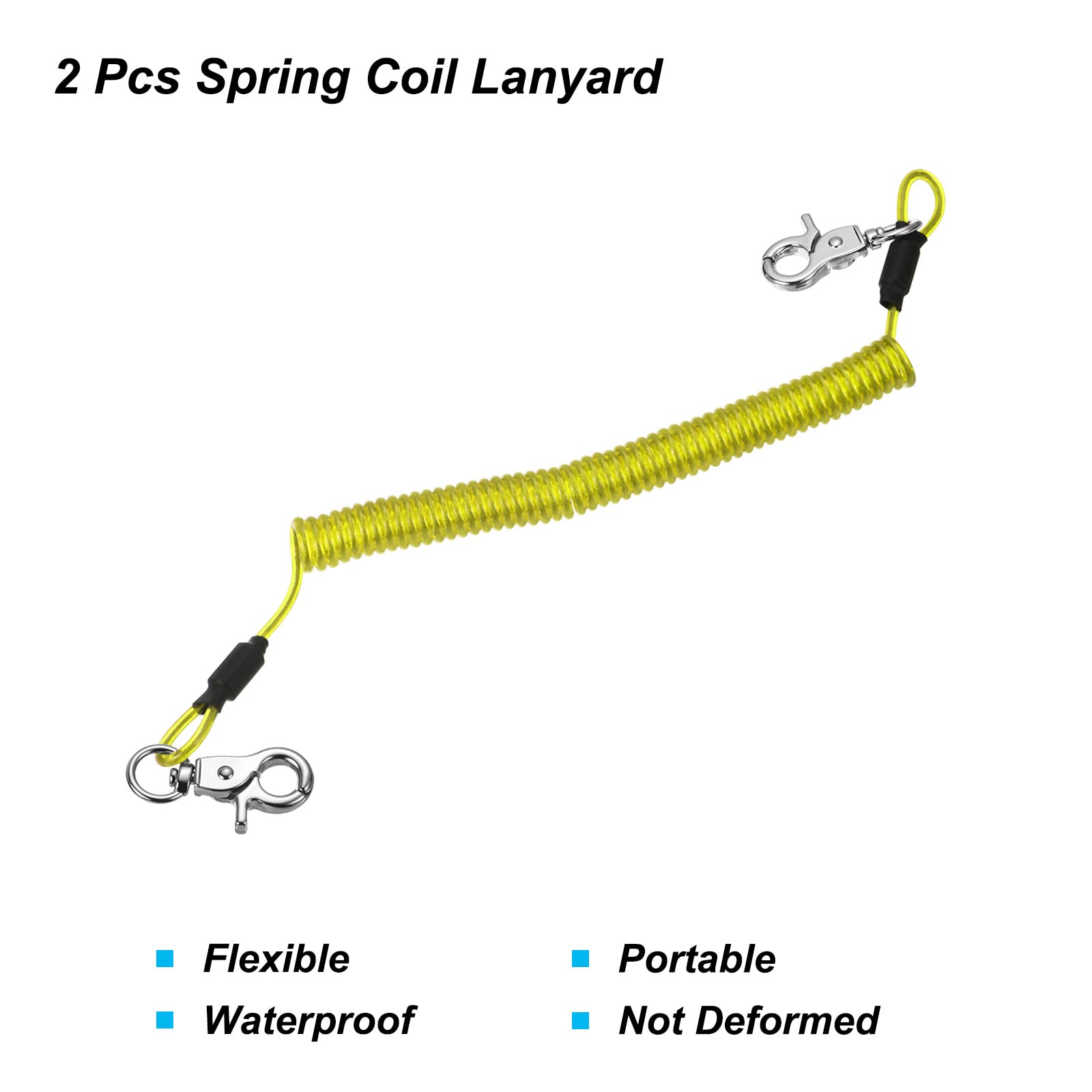 PATIKIL 6.6ft Fishing Coiled Lanyard, 2 Pack Heavy Spring Safety Rope Cord Tool Lanyard Retractable with Metal Clasp for Rods Tackle Paddles, Yellow