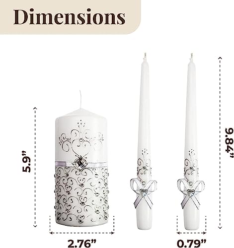 Unity Candles for Wedding Ceremony Set - 3 Pcs 6" Pillar & 2 10" Tapers Candles - Unity Decorative Wedding Candle White Ceremonial Candles - Velas Decorativas para Boda - Wedding Table Centerpiece