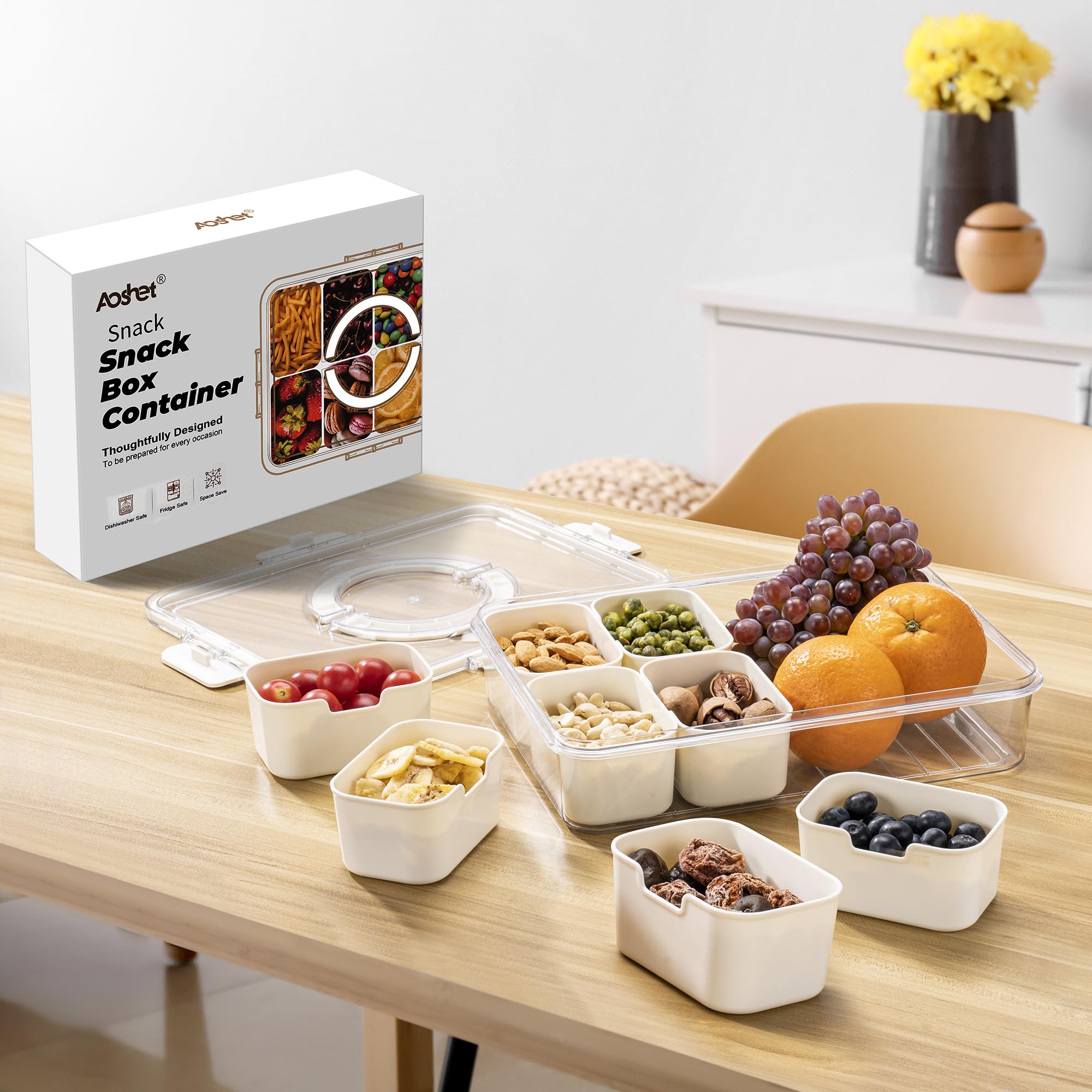 Snack Box Container, Dishwasher Safe Fruit Storage Containers, Divided Serving Tray with Lid for Veggie, Candy and Nuts Organizer, Snackle Charcuterie Boxes for Kids, Adults Travel, Party and Picnic