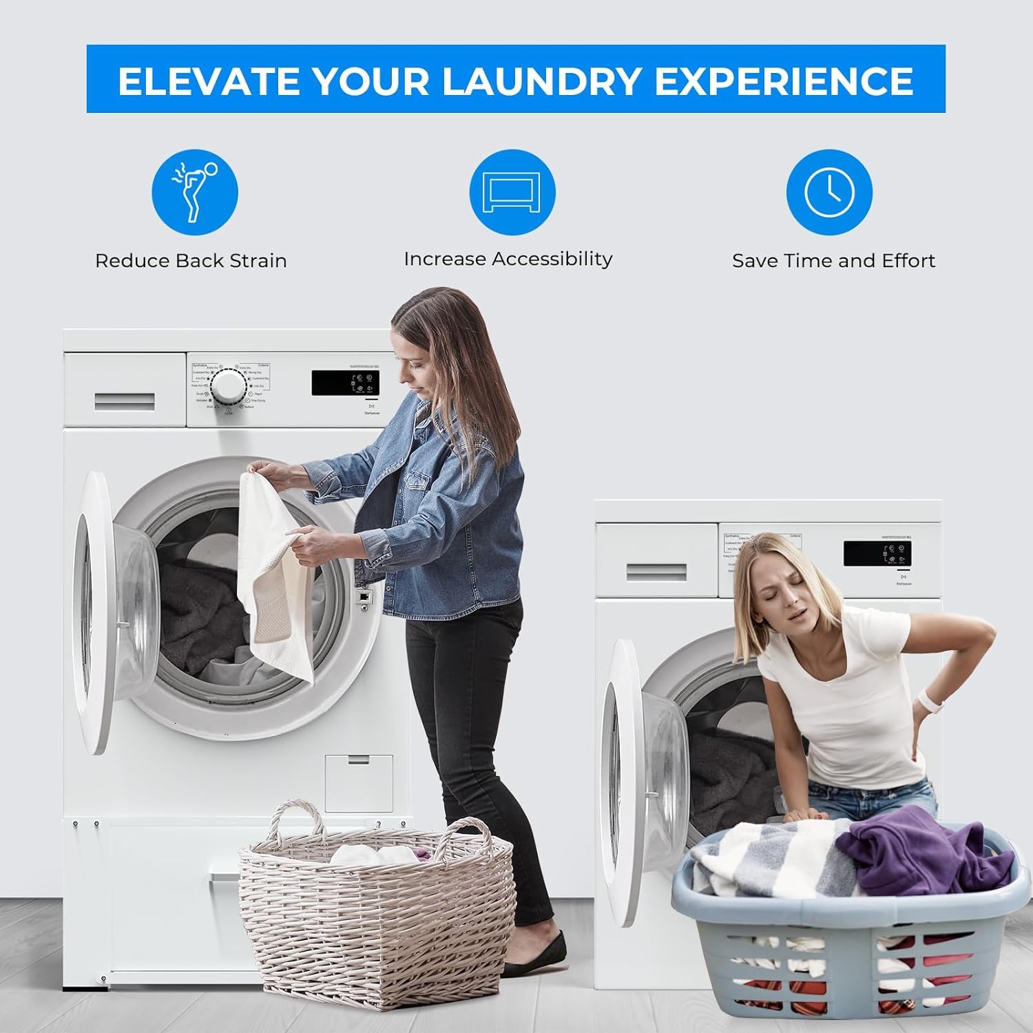 YAFF 2-Pack laundry pedestal for washer and dryer with Drawer,28" Washer Dryer Pedestals, Steel Washing Machine Stand Raiser, 14.3 Inches Height Elevation White