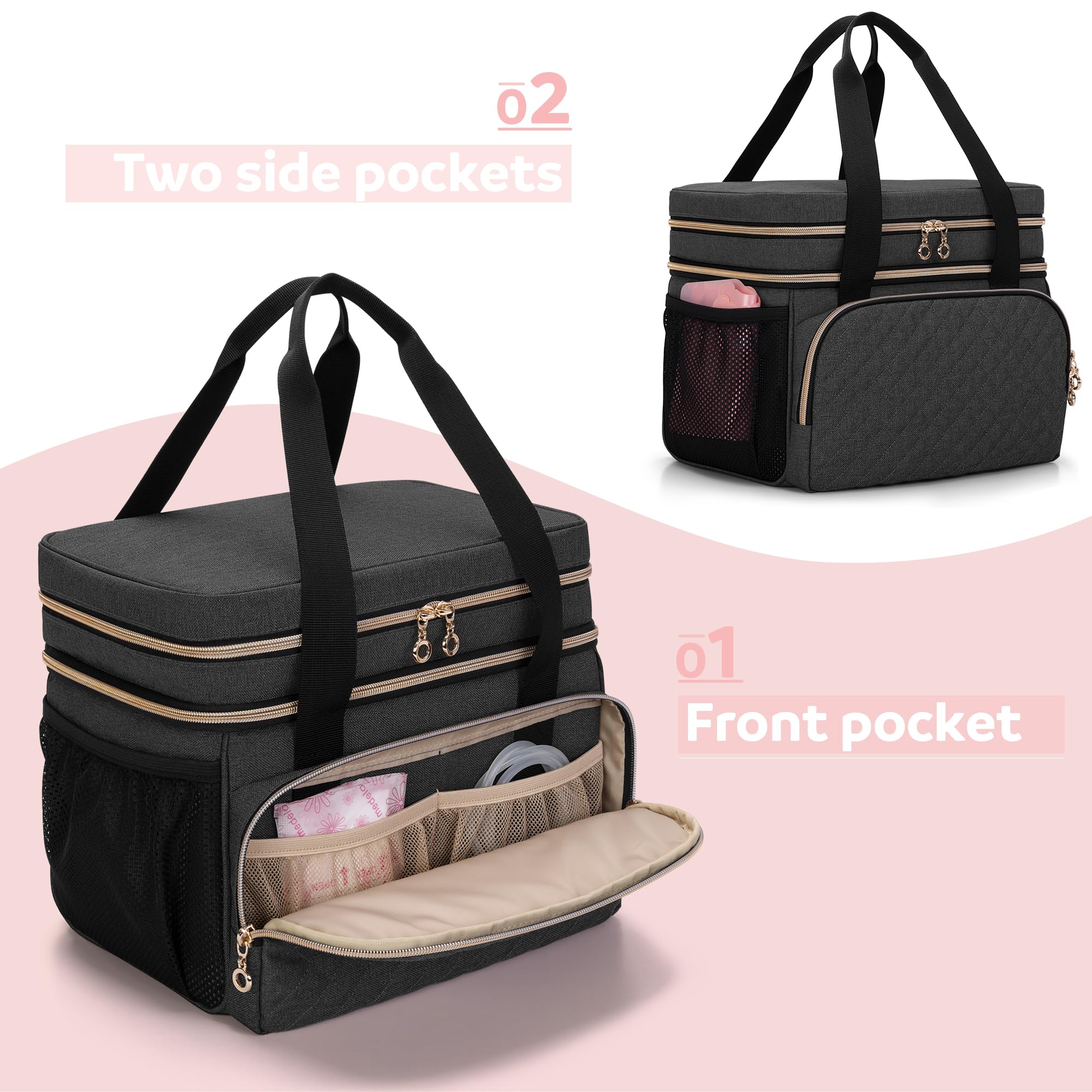 Luxja Double Layer Breast Pump Bag Compatible with Spectra S1 and S2, Pump Bag for Breast Pump and Extra Parts, Bag Only, Black
