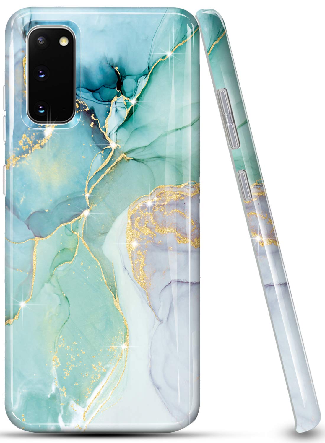 luolnh Galaxy S20 Marble Case - Shockproof Soft Silicone TPU Bumper Cover - Mint