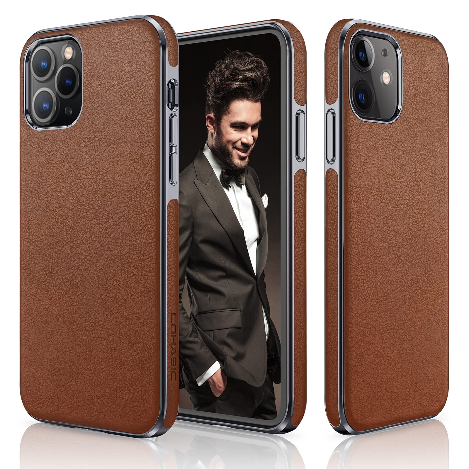 LOHASIC for iPhone 12 Case for iPhone 12 Pro Case, Luxury Leather Slim Business Classic Non Slip Soft Grip Shockproof Protective Cover Compatible with iPhone 12/12 Pro 5G 6.1 inch - Brown