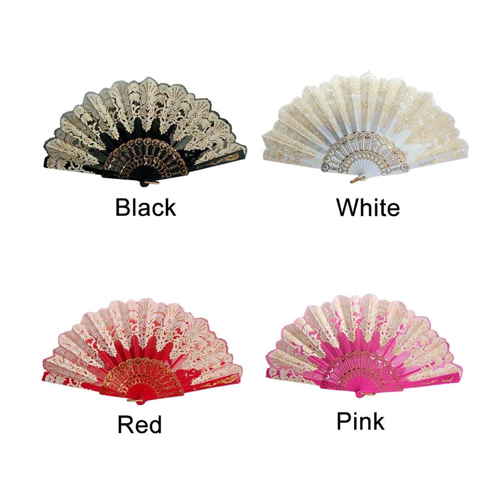 ONILA Folding Hand Fan Spanish Style Dance Party Fan Wedding Silk Lace Fan Folding Held Flower Fan Lady Wedding Folding Hand Fan Handheld Fans (Color : White)