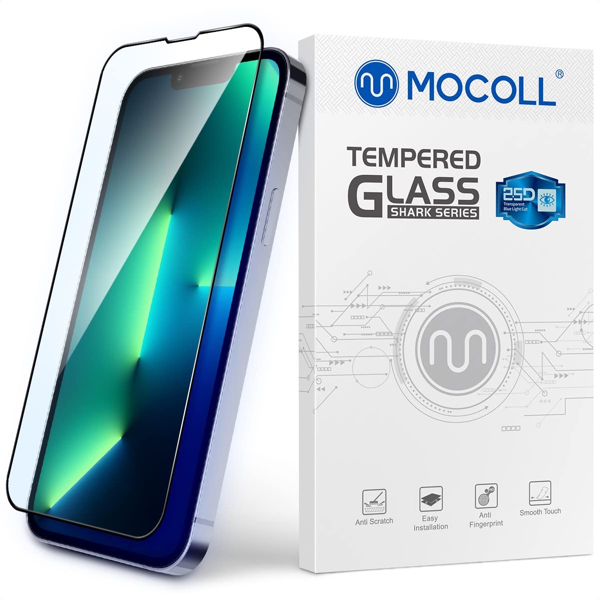 MOCOLL Anti Blue Light Glass Screen Protector Compatible for iPhone 13 Pro Max 6.7 Inch Screen Cover Saver Full Coverage Tempered Glass Film 9H Hardness 2.5D Edge Scratch-resistant Bubble Free