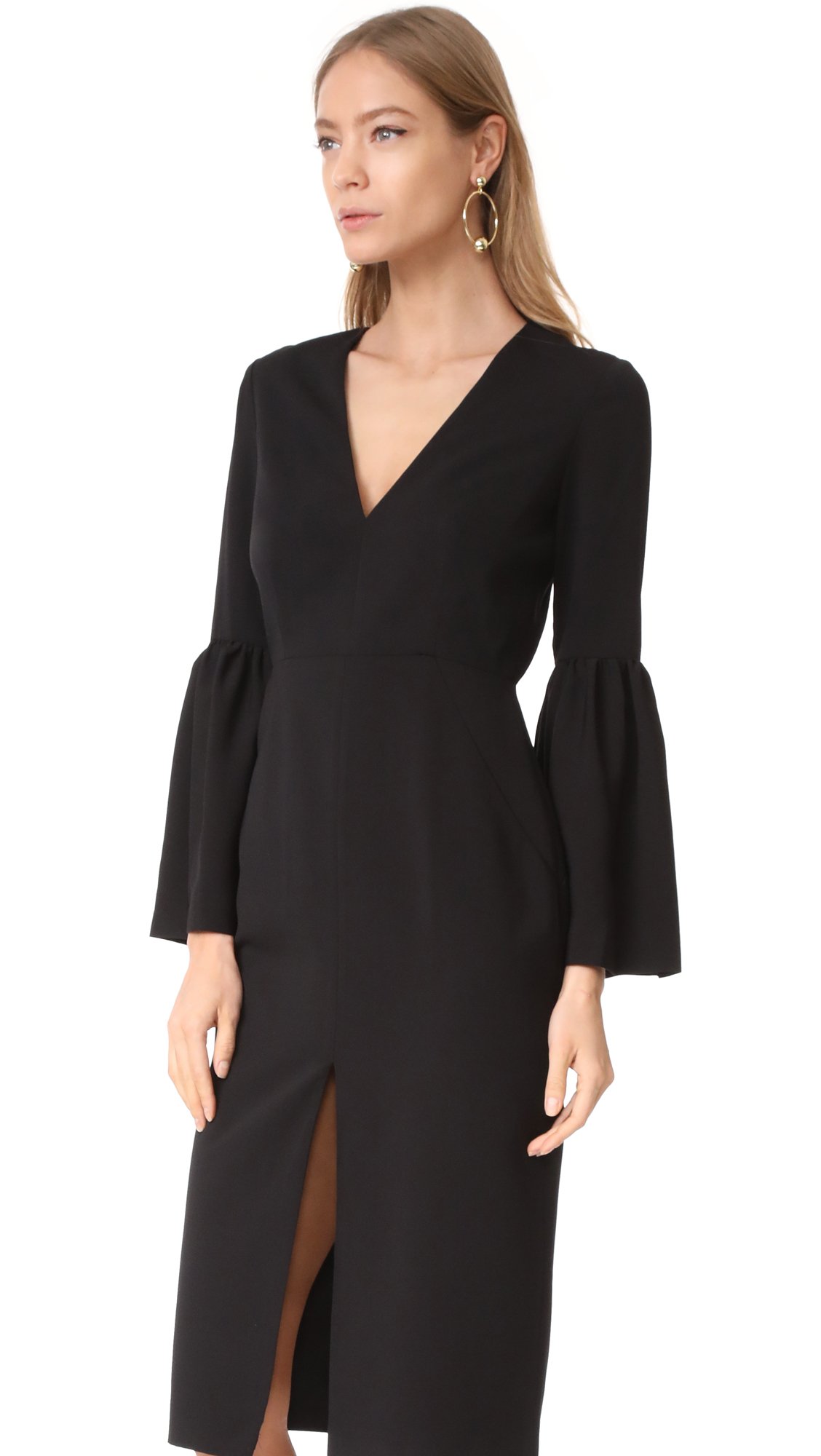Jill Jill Stuart Women's V Neck Dress with Bell Sleeves, Black, 2