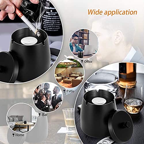 Large Outdoor Cigarette Ashtray with Lid Smokeless Stainless Steel Ash Trays Covered Windproof Smell Proof Ashtrays for Outside Patio Home Odorless Office Tabletop