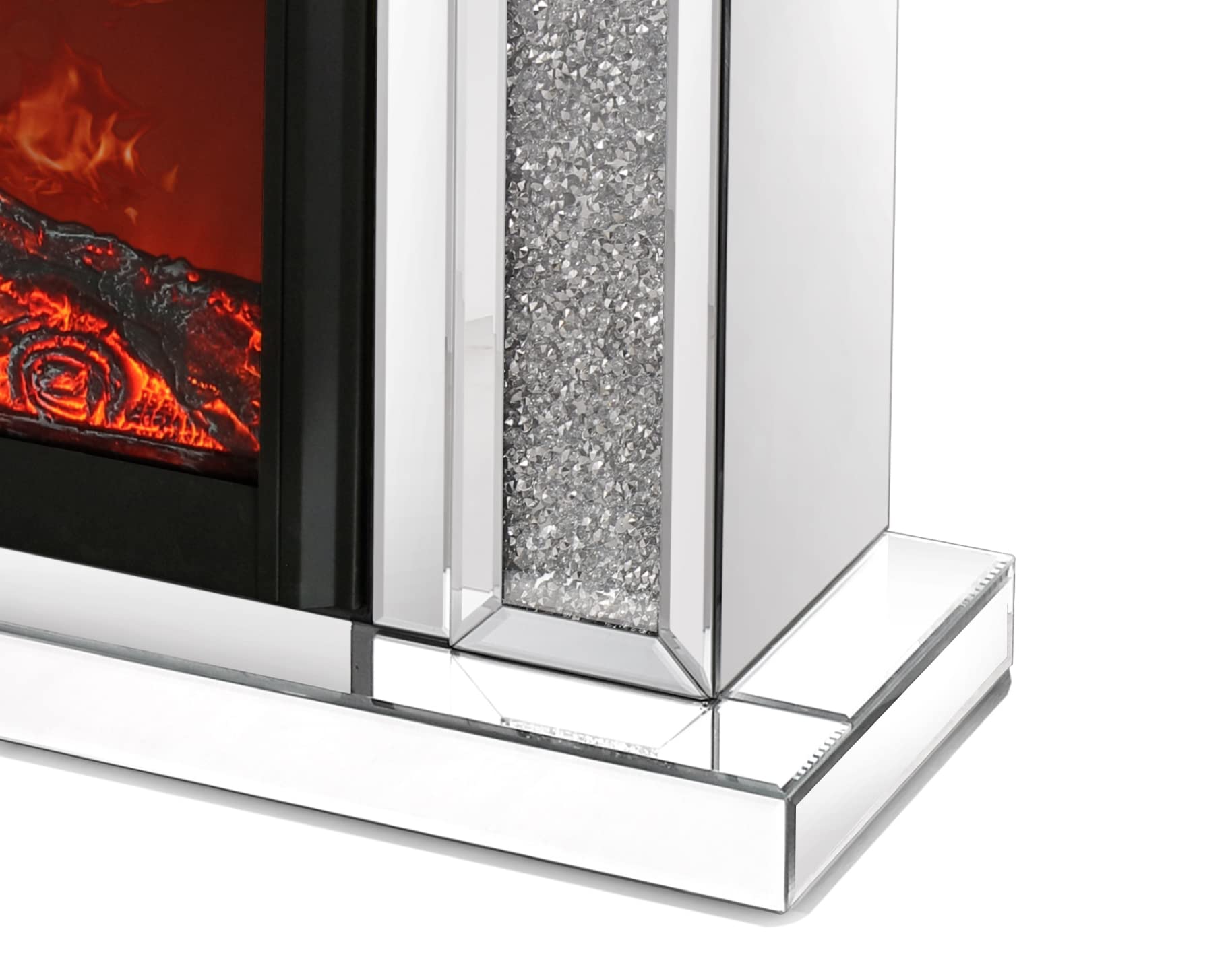 Mcltopz 47" Mirrored Electric Fireplace TV Stand, Fireplace Mantel Freestanding Heater Corner Crystal Diamond Surround Firebox w/Remote Control, Adjustable 3D Flame, 750/1500W for Living Room Bedroom