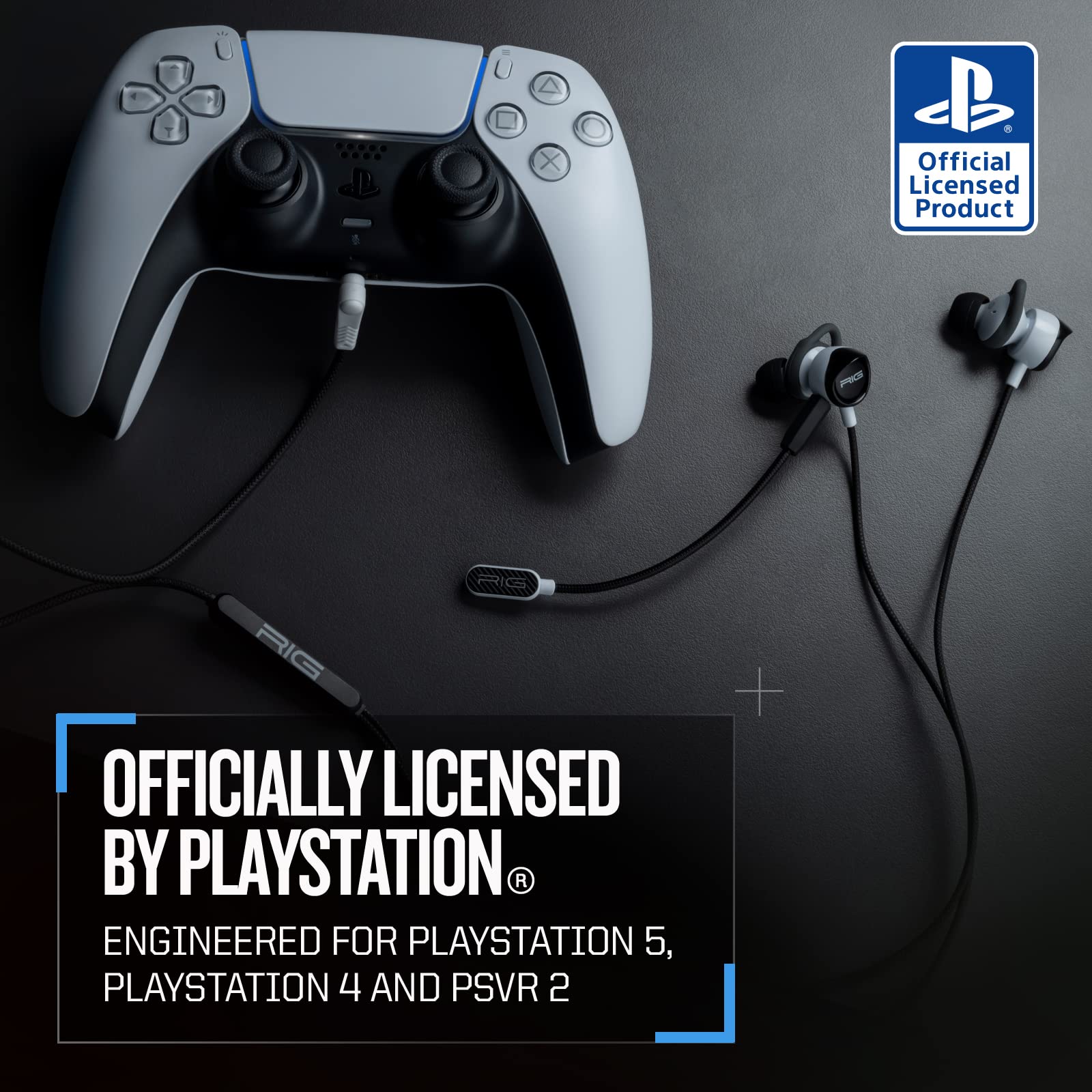RIG 200HS Performance Gaming Earbud Headset with Detachable Microphone Officially Licensed for PlayStation PS5, PS4, PSVR, PSVR2 - Universal 3.5mm - Black/White