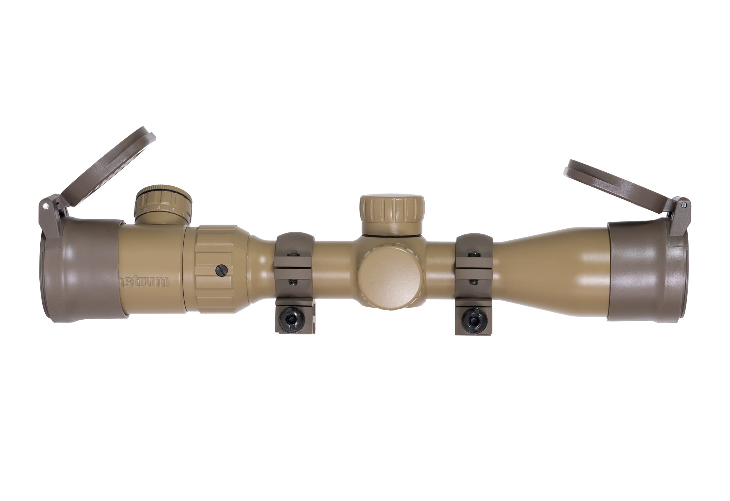 Monstrum 2-7x32 Rifle Scope with Rangefinder Reticle | Rubberized Flip-Up Lens Covers | Flat Dark Earth | Bundle