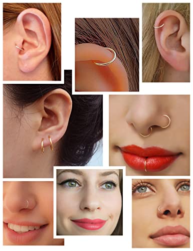 Motbegit Small Gold Hoop Earrings: 14K Gold Plated Huggie Hoop Earrings for Cartilage Helix Tragus 18g Tiny Thin Hoop Earrings for Women Men