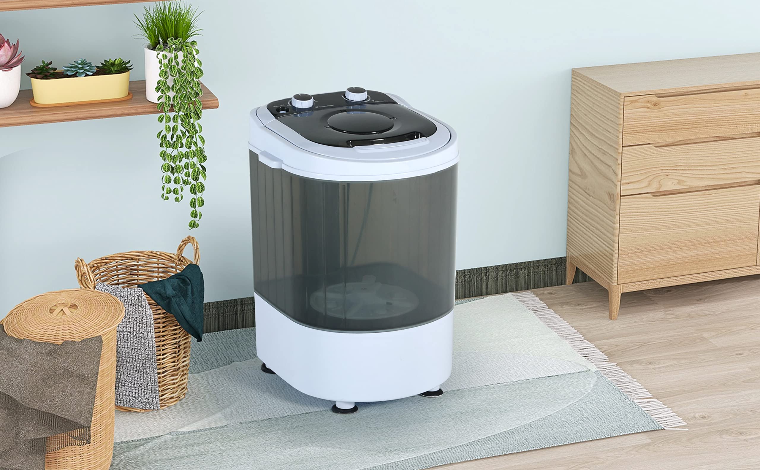 Mini Washing Machine Single Tub Portable Clothes Washer with Spin Dryer, 6.6 lbs Washer and Dryer Combo for Camping, Dorms, Apartments wash Closes Shoes (6.6 lb)