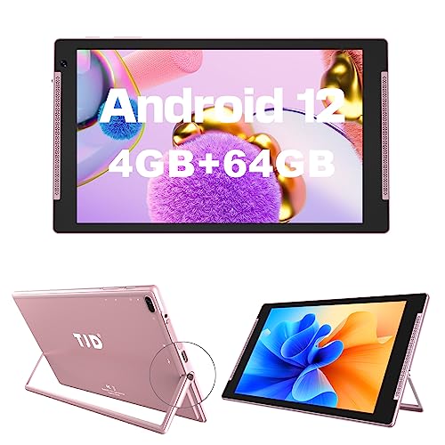 TJD Android 12 Tablets,10.1 inch Tablet PC, 4GB RAM 64GB ROM 512GB MicroSD, FHD IPS Display, Dual Camera, Double Stereo Speakers, Wi-Fi5.0/2.4, Bluetooth5.0, (Pink)