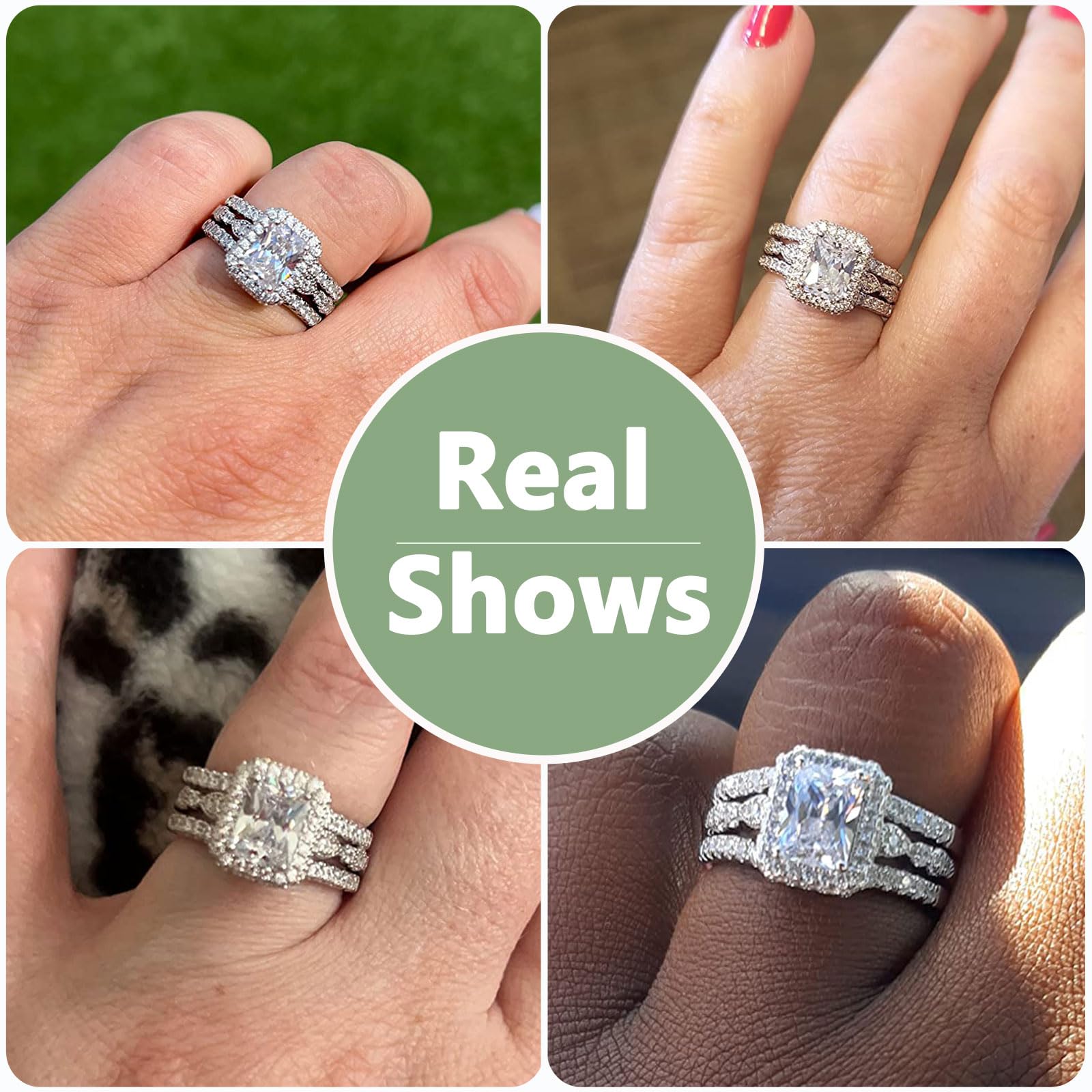 Newshe 2.78Ct Wedding Band Bridal Ring Enhancer Engagement Ring Set for Women 925 Sterling Silver Radiant White Gold 5A Cz Size 5-10 (A Radiant-White, 7)