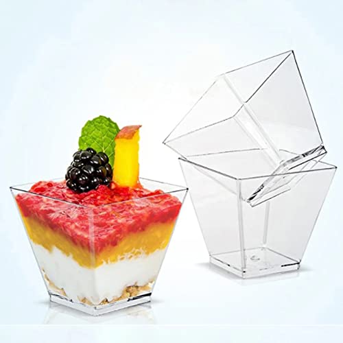 XiyaxiVici 50 PCS 2 oz Square Mini Plastic Dessert Cups, Transparent Parfait Cups Fruit cups Clear Appetizer Cups for Party Yogurt Fruit Trifle Mousse Pudding Ice Cream Cups