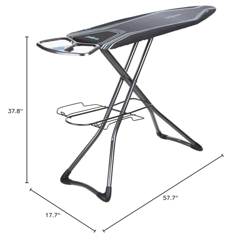 Minky Homecare Ergo Plus Prozone Ironing Board Made in UK Freestanding Full Size Iron Table with Heat Reflective Cover, Thick Felt Underlay and Large 48" x 15" Ironing Surface (Gunmetal and Blue)