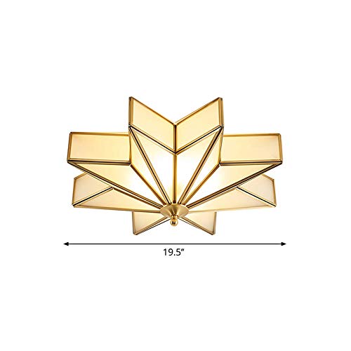 LITFAD Modern 4-Light LED Ceiling Lamp Beveled Frosted Glass Flush Mount Lighting Fixture Traditional Brass Star Close to Ceiling Light Decorative Pendant Light for Hotel Hall Bedroom Living Room