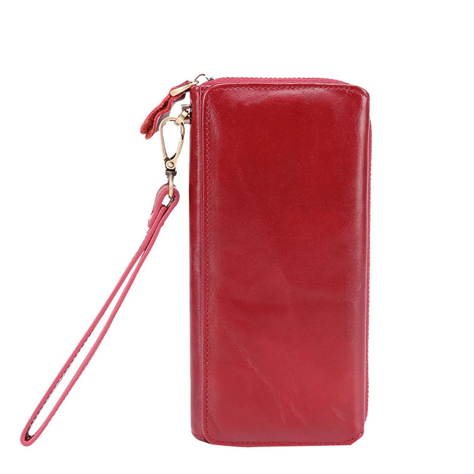 NA Wallet Women Leather Wallets RFID Blocking Bifold Credit Card Case Money Organizers Large Capacity Cash with Zipper and Button (Red)