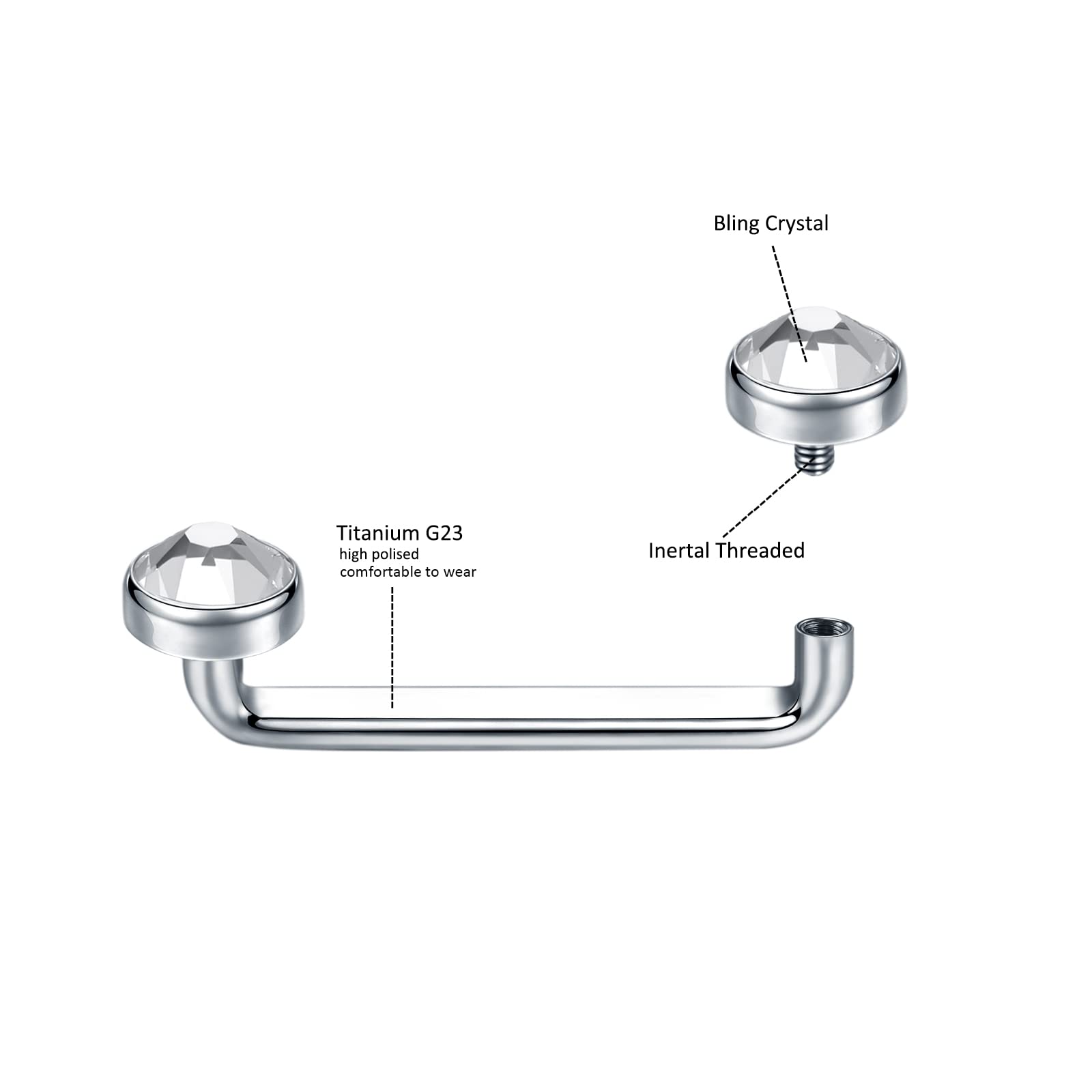 Oveta Titanium G23 Dermal Anchors Tops and Bases 14G Crystal Micro Dermal Anchors Internally Threaded Replacement for Women Men 4mm 5mm (16+5+5)