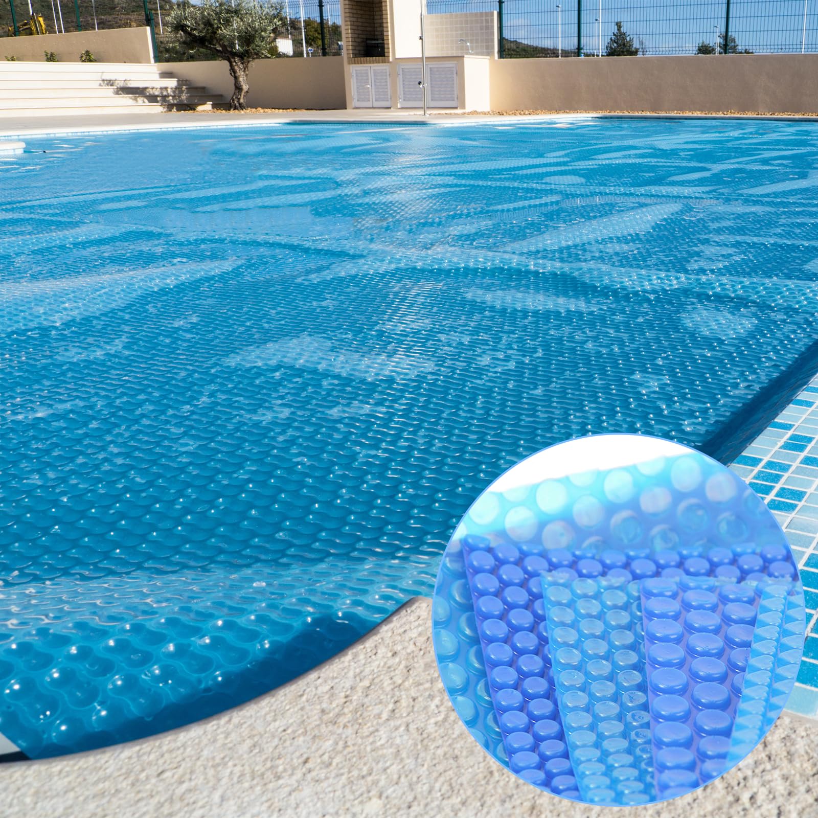 Thermal Solar Blanket for Swimming Pool Heavy Duty 16 Mil 7ft x 7ft Floating Spa Blanket and Trimmable Hot Tub Bubble Insulating Cover for Hot Tubs Inground Pools Insulating Solar Heating, Blue