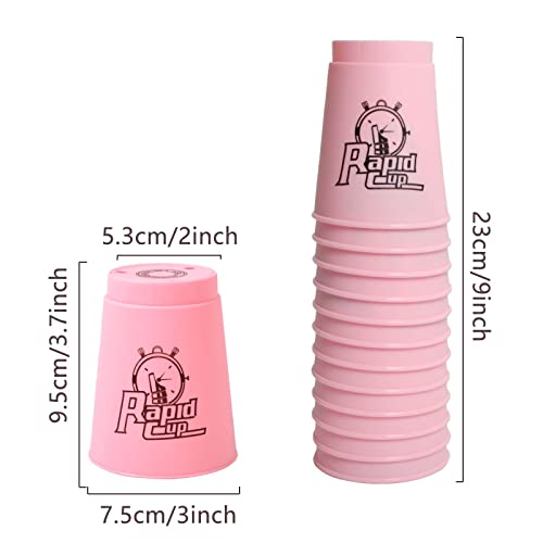 Peifun Stacking Cups,Upgrade 12 Pack Large Quick Stacks Cups Set Training Game for Challenge Competition Travel Party Gift-Pink