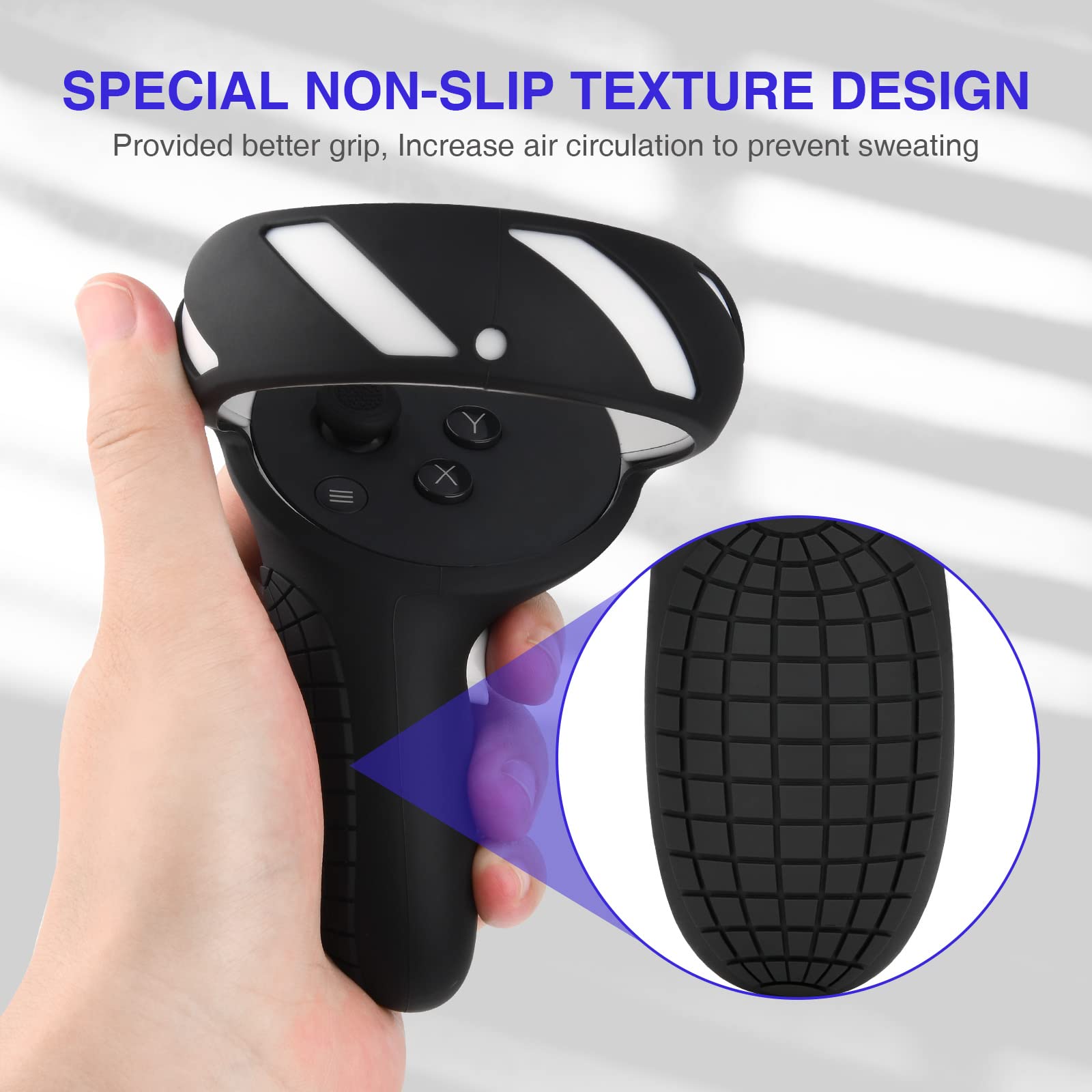 Rii Silicone Controller Grip Cover for Oculus/Meta Quest 2,VR Gaming Headset Controller Sleeve Cover(Black)