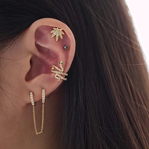 Obidos Cuff Earrings for Women 14K Gold Plated Sparkly Snake Ear Cuff Set for Non Pierced Ears Cartilage Earrings