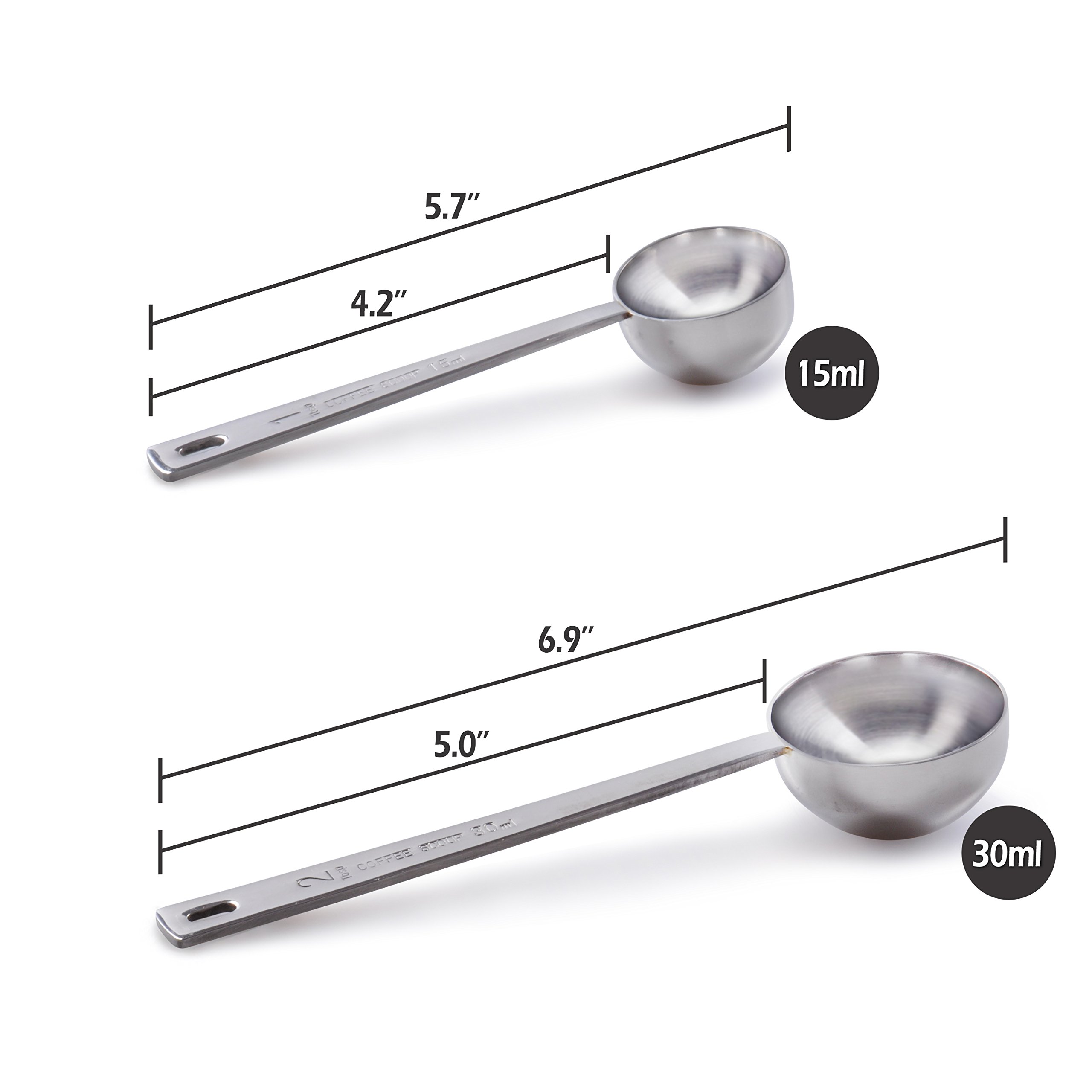 Orblue Premium Coffee Scoop Set - 1 Tbsp (15ml) & 2 Tbsp (30ml) Measuring Tablespoon - Stainless Steel Coffee Measuring Spoon and Scooper with Long Handles - Pack of 2