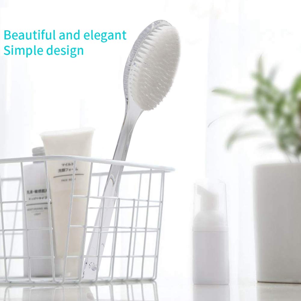 Mczxon Body Brush Dry Brushing Back Scrubber with Curved Plastic Long Handle Clear Bath Shower Brush Dry Skin Exfoliating Cellulite Brush for Men and Women(Transparent Handle)