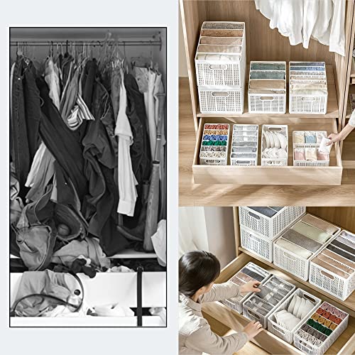 UNZIPE 4 Pack Plastic Baskets Storage Bins with Handle for Closet Organizing, Collapsible Cabinet Drawer Organizer for Shelves Storing Socks, Underwear, Bra, Ties, Belts