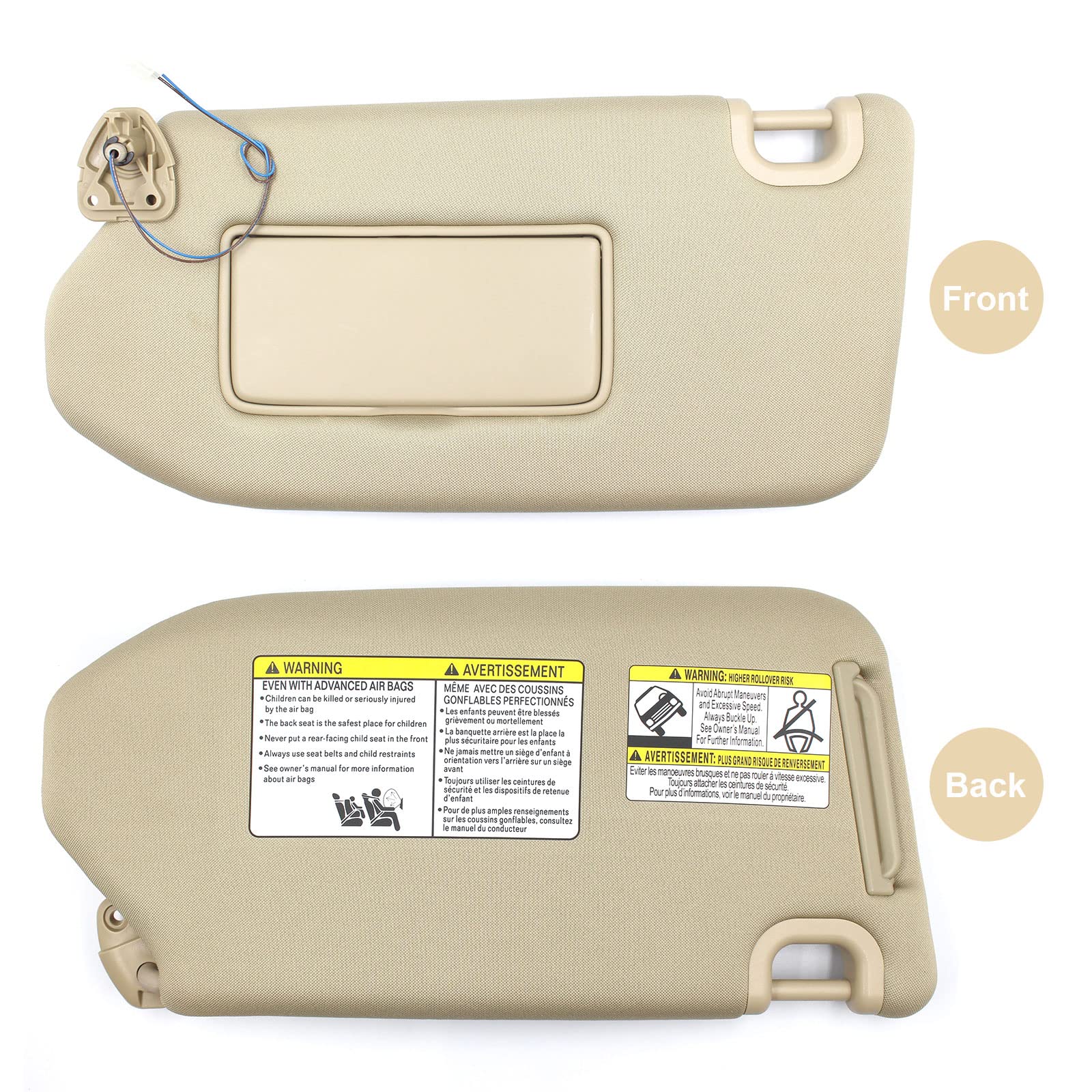 Nakuuly Left Driver Side Sun Visor Beige with Light Compatible with Nissan Pathfinder 2013-2018, Infiniti QX60 2014-2017, Infiniti JX35 2013