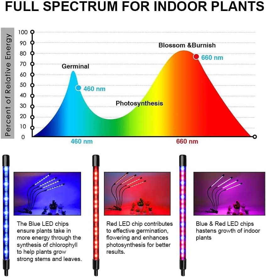 PYLYFE Full Spectrum Plant Grow Light, Grow Lights for Indoor Plant, Clip-on Full Spectrum Grow Light, Flexible Gooseneck, Automatic Timer, 4 Brightness Levels for Seedling Growing Blooming Fruiting